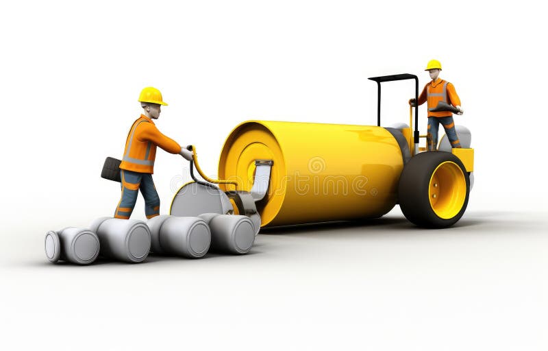 Road Building Construction Site Engineer Work with Worker and Yellow ...