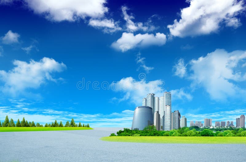 Road and building towers stock photo. Image of sunlight - 9505162