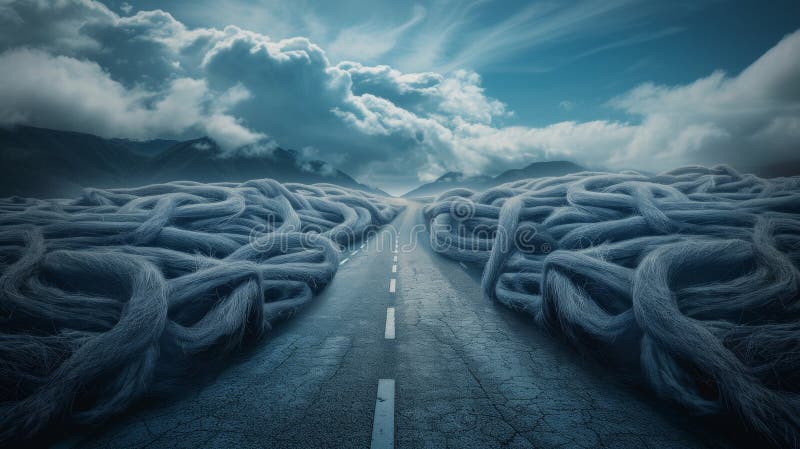 A Road with a Bunch of Tangled Up Rope on it, AI Stock Photo - Image of ...