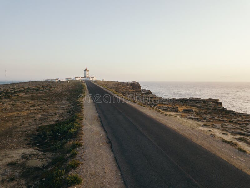 Road with the Cabo Da Roca Lighthouse in the Distance, in Peniche ...