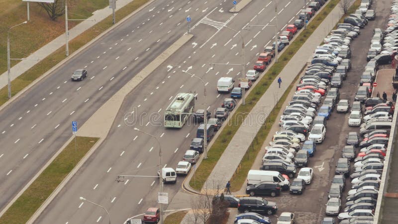 Road with Car Traffic. Parking. Stock Image - Image of architecture ...