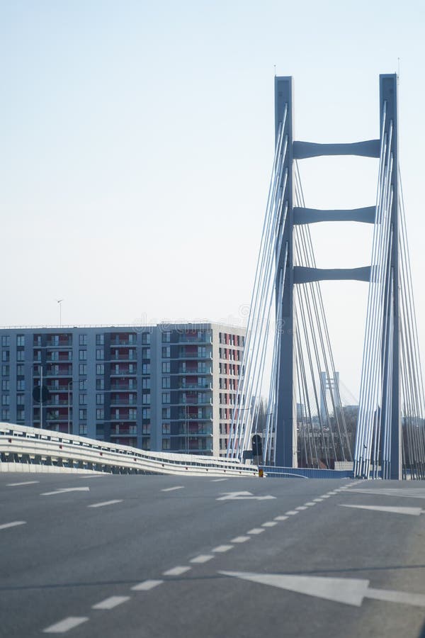 The Road without Cars Continued on a Suspension Bridge. Stock Image ...