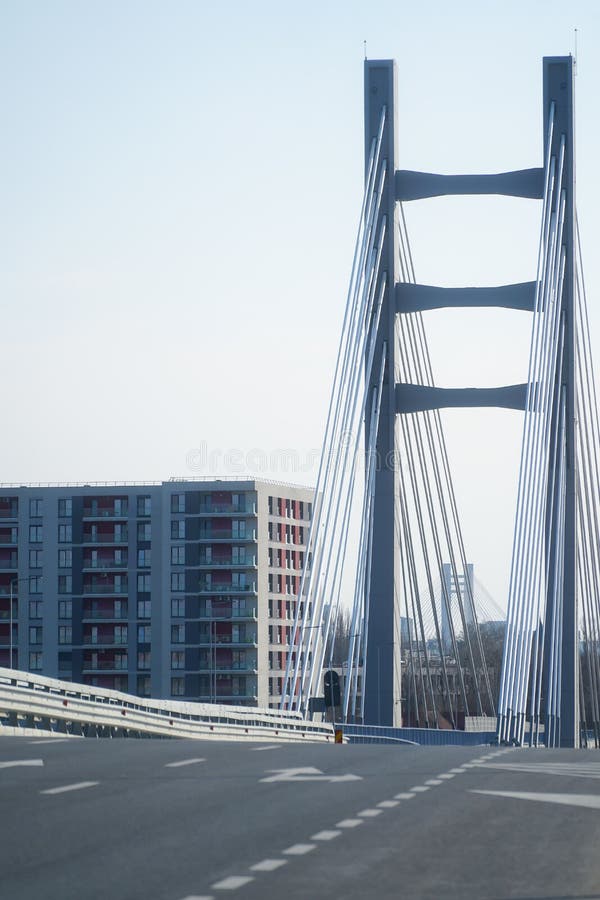 The Road without Cars Continued on a Suspension Bridge. Stock Image ...