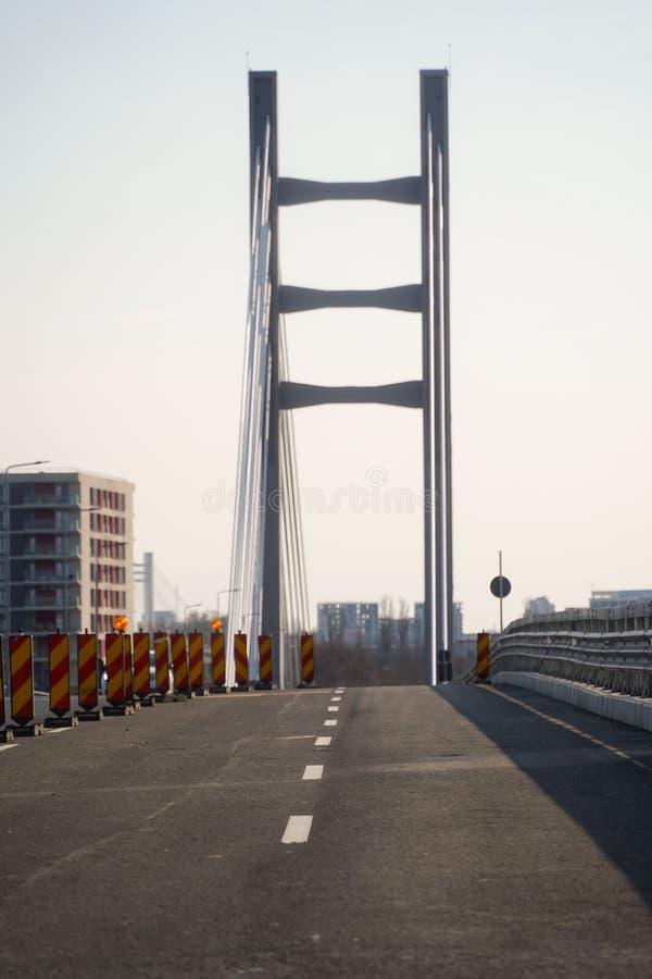 The Road without Cars Continued on a Suspension Bridge. Stock Photo ...