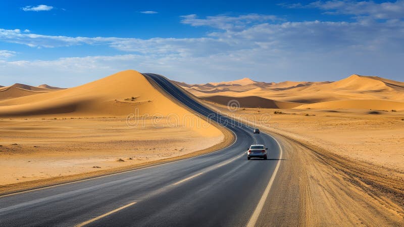 A Road with Cars Driving on it, Going Up and Down in the Desert. Stock ...