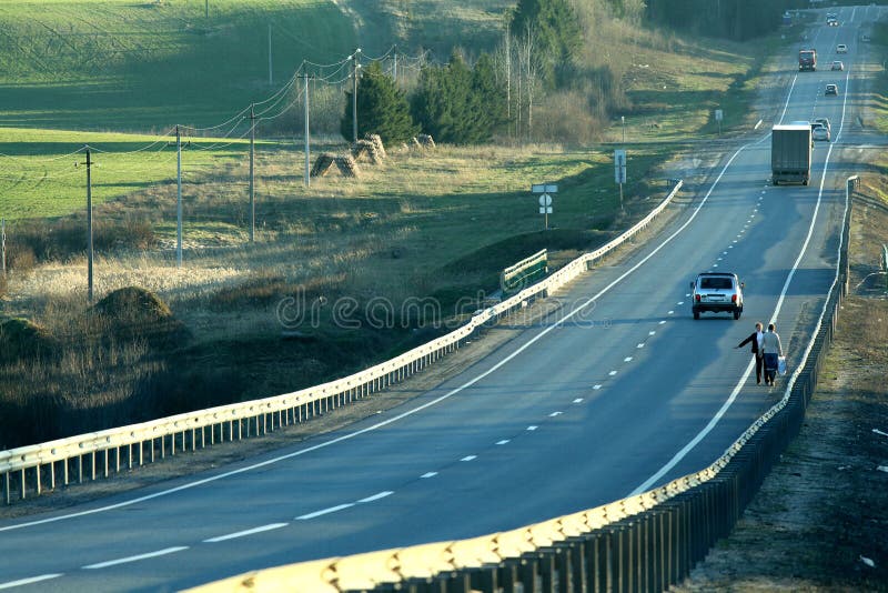 Road with Cars through the Field Stock Image - Image of autumn, motion ...