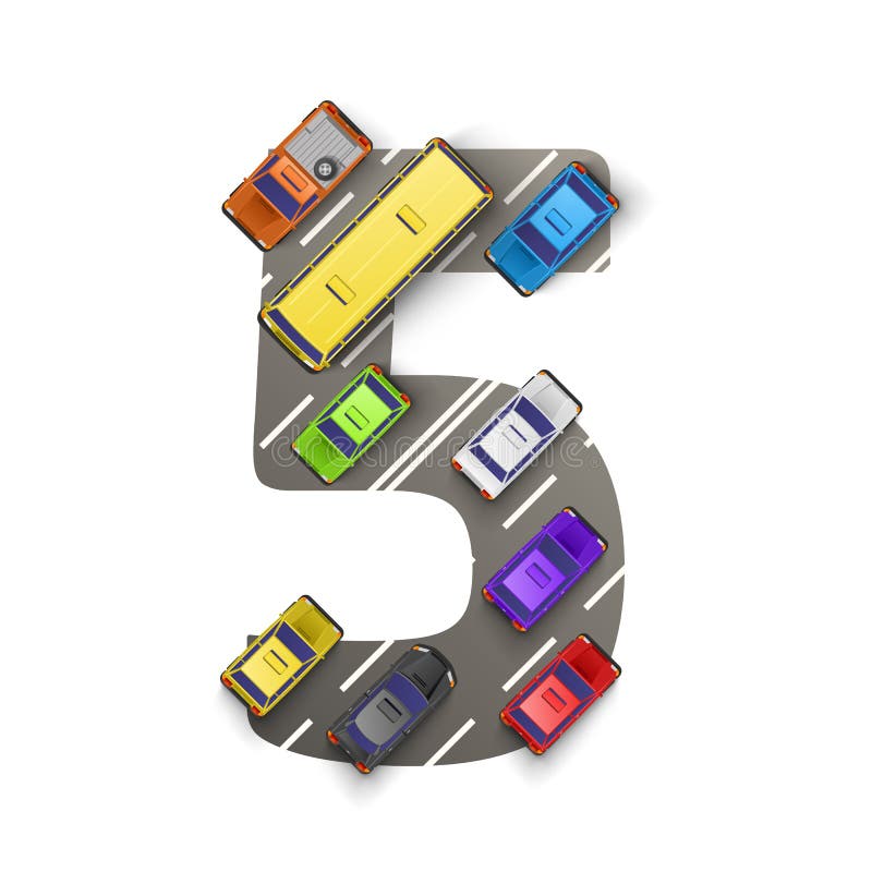 Road with Cars in the Form of Number Five. Vector Illustration Stock ...