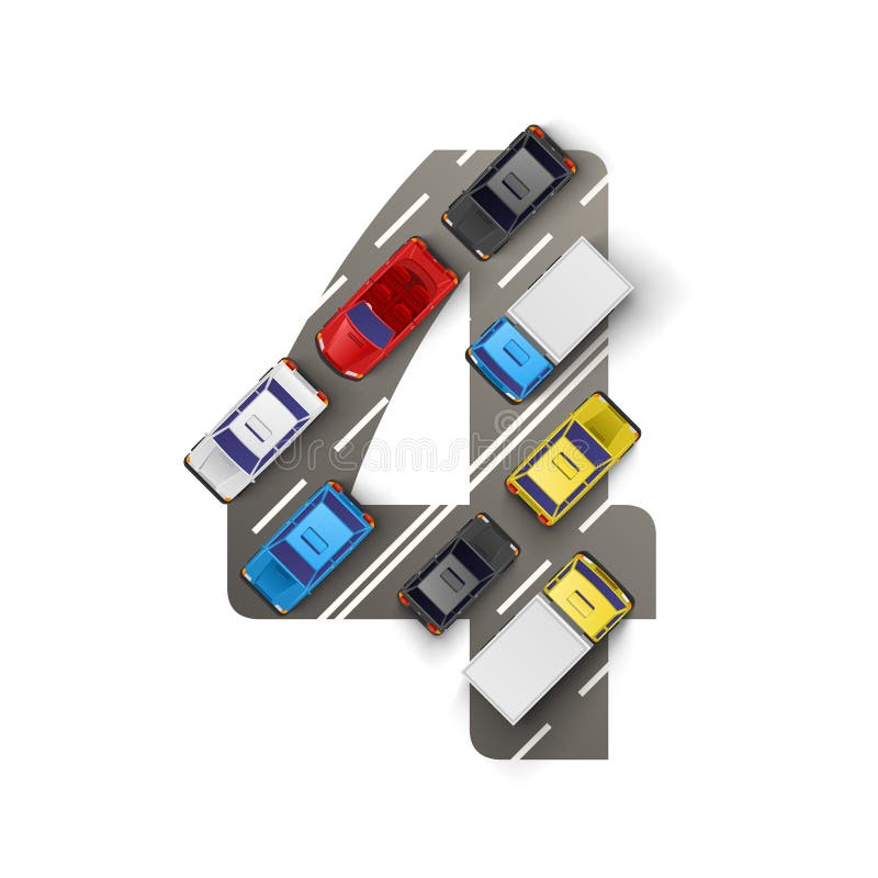 Road with Cars in the Form of Number Four. Vector Illustration Stock ...