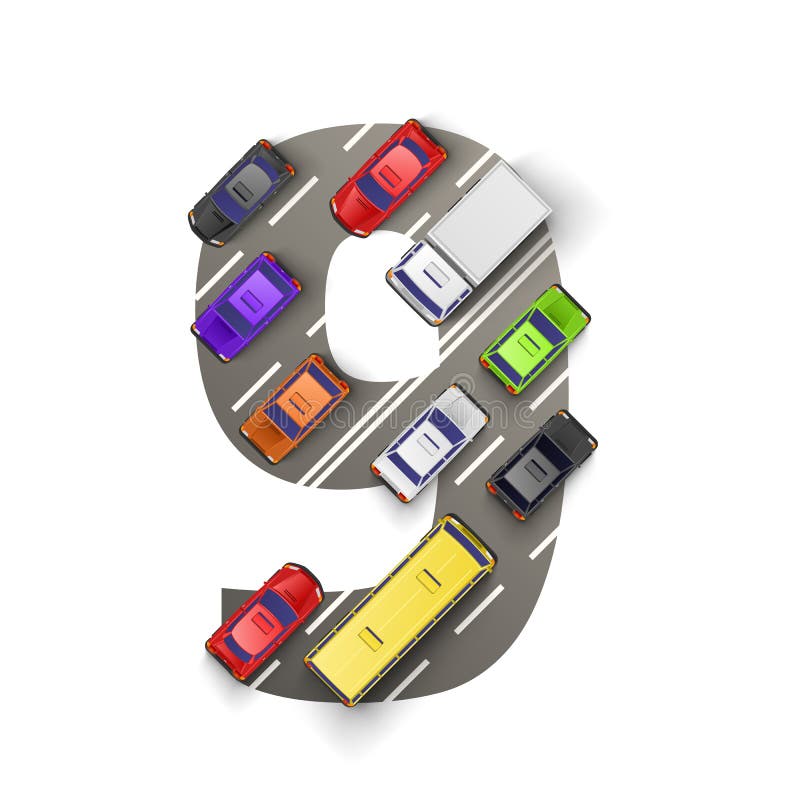 Road with Cars in the Form of Number Nine. Vector Illustration Stock ...