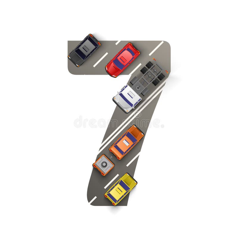 Road with Cars in the Form of Number Seven. Vector Illustration Stock ...
