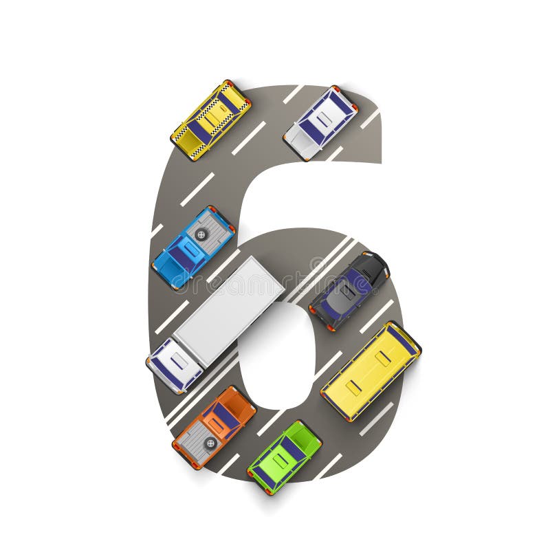 Road with Cars in the Form of Number Six. Vector Illustration Stock ...