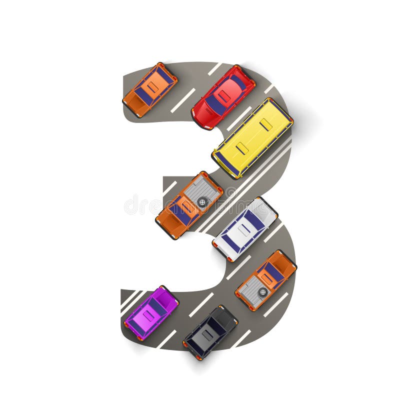 Road with Cars in the Form of Number Three. Vector Illustration Stock ...