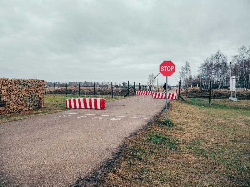 Road Checkpoint with STOP Sign. Peacekeeping Force Post. Blocking the ...