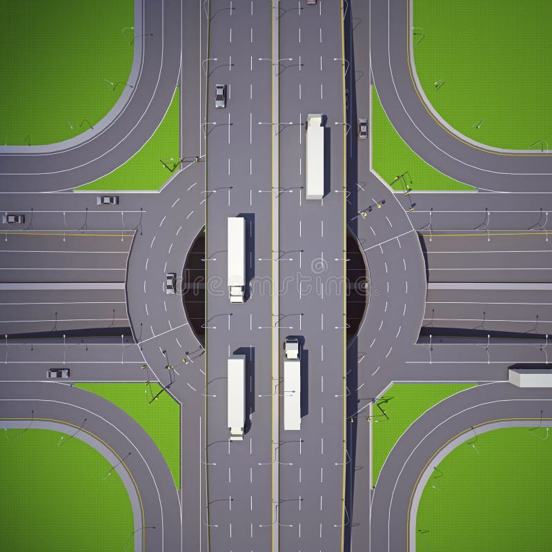 A Busy Intersection Of Roads Stock Vector - Illustration of roundabout ...