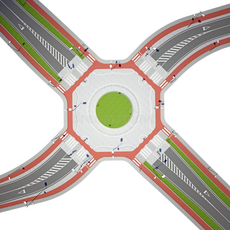 Road Circle Intersection Top View Stock Illustration - Illustration of ...