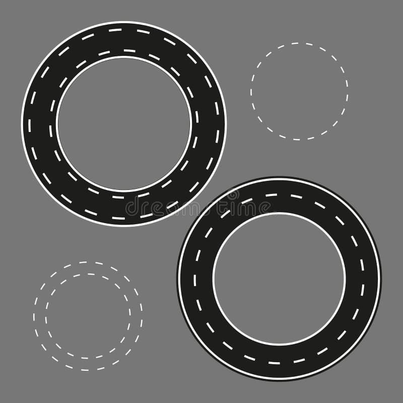 Road Circle. Vector Illustration, Cartoon Set. Gray Background. Vector ...