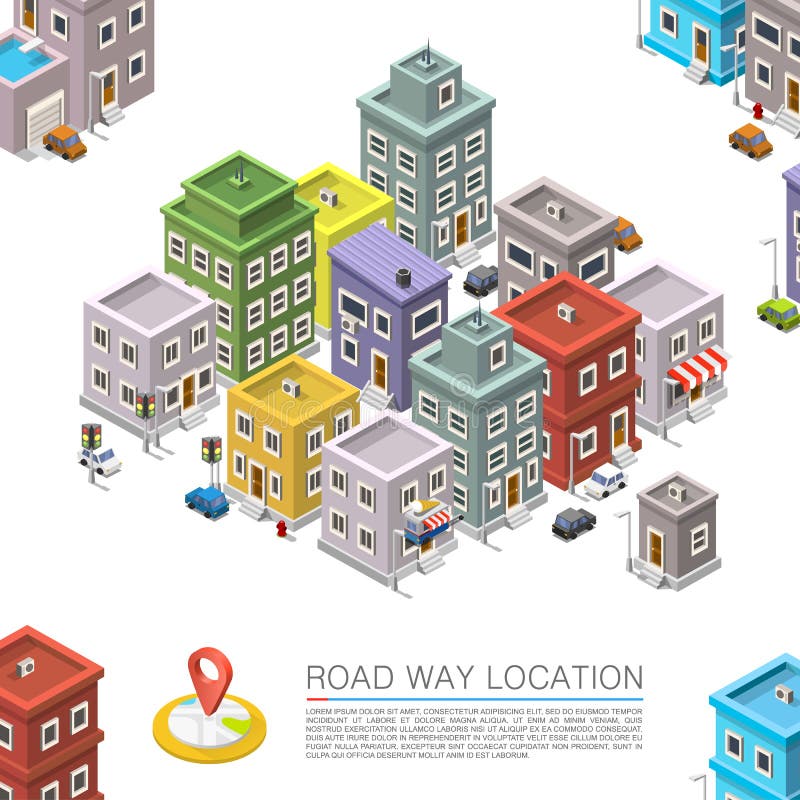 Road in the Cityscape Isometric, City Location Apartment, Vector ...