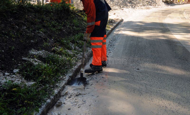 Road Cleaning and Road Maintenance Stock Photo - Image of roadway ...