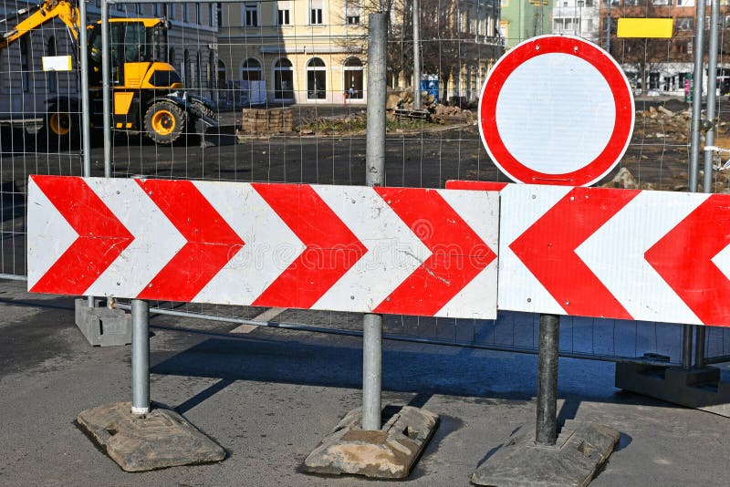 Road Closed with Arrow Sings in the City Stock Photo - Image of empty ...
