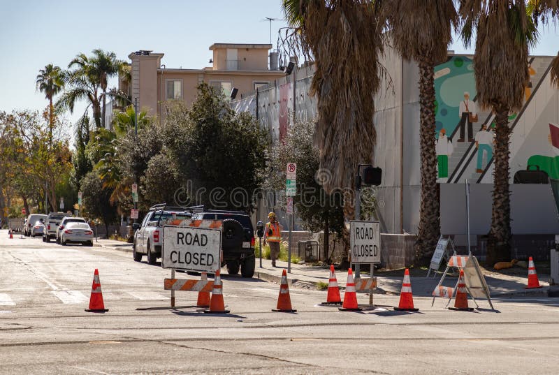 Road Closed Construction editorial stock photo. Image of california ...