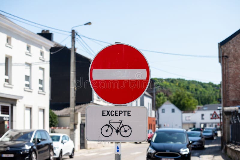 The Road is Closed Red Round Sign. White Brick in Red Circle Road Sign ...