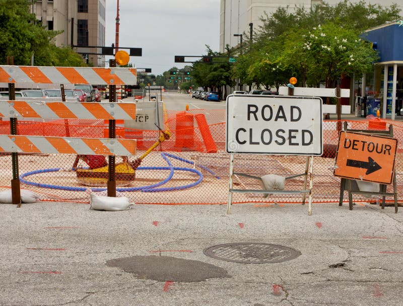 Road Closed Type III Barricade with Warning Lights Stock Photo - Image ...
