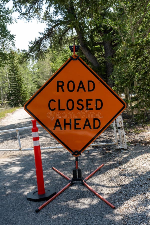 Road Closed Sign in Front of Closed Gate Stock Image - Image of great ...