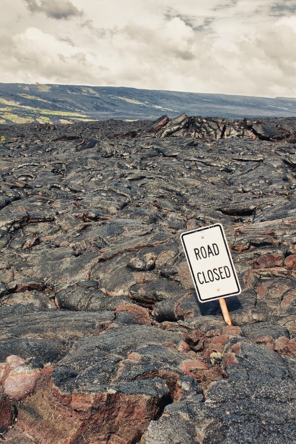 Road Closed Sign and Highway Damaged by Lava Stock Image - Image of ...