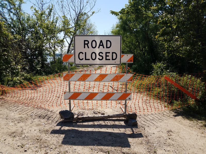 Road Closed Sign on Path or Trail with Trees Outdoor Stock Image ...