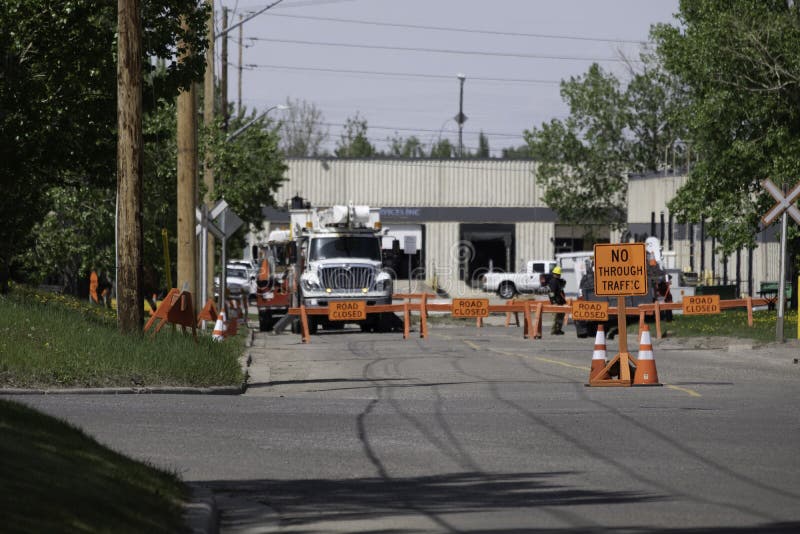 Road Closed Sign on Sreet at a Construction Road Site Stock Photo ...