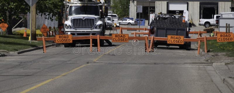 Road Closed Sign on Sreet at a Construction Road Site Stock Image ...