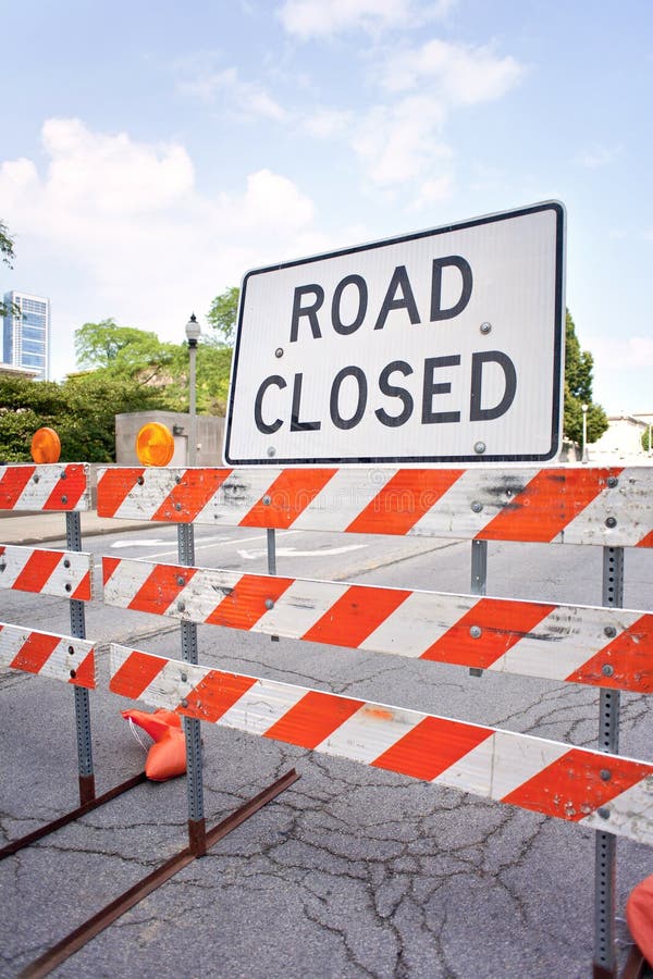 Road closed sign at street stock photo. Image of construction - 44908312