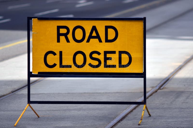 Road Closed Traffic Sign at Improvement Work Site Stock Photo - Image ...