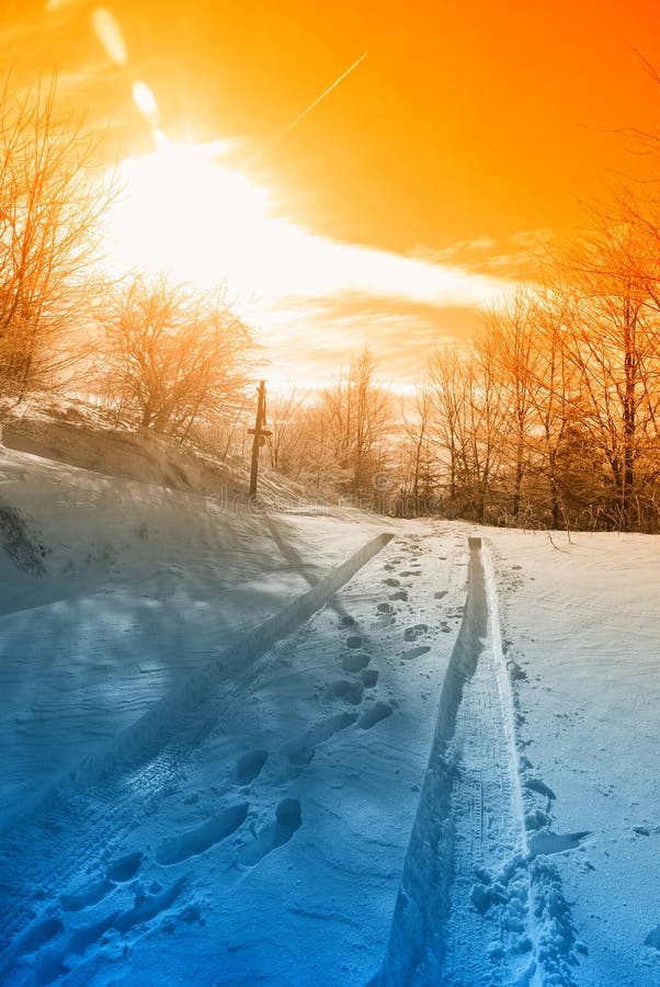 Road closed by snow stock image. Image of bright, countryside - 31576591