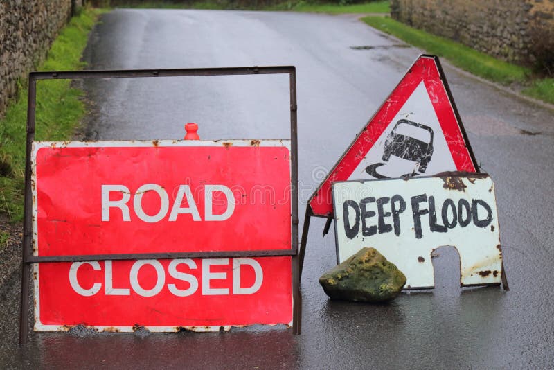 Road Closed Traffic Sign on the Road Stock Photo - Image of deep, flood ...