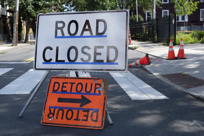 Road Closure Sign during Road Work Stock Image - Image of street ...