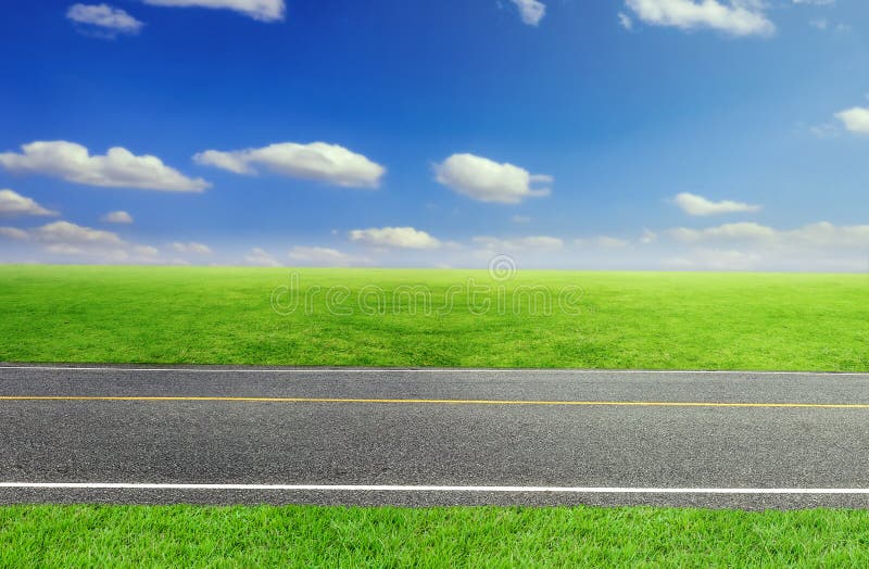 Road and Cloudy Sky and Green Grass Stock Photo - Image of nature ...