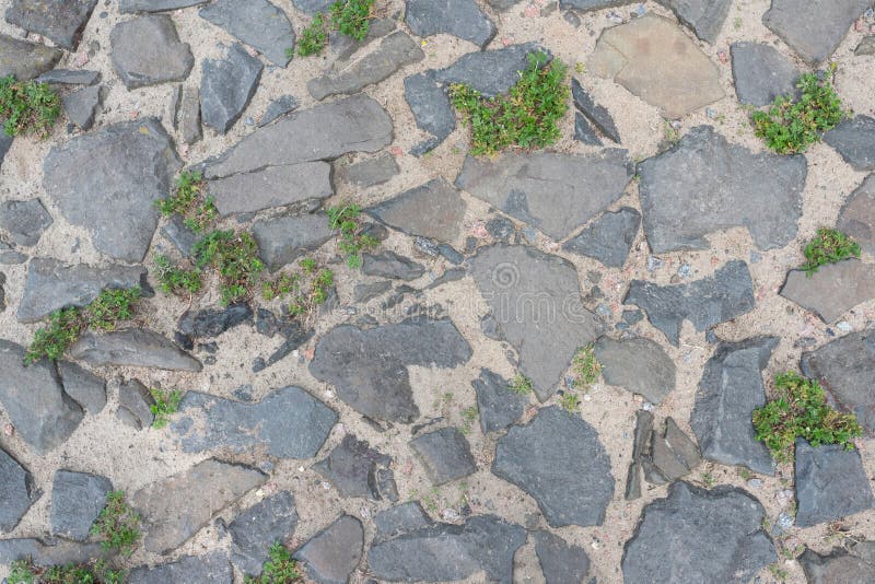 Road with Cobblestone and Overgrown by Grass. Top View Stock Photo ...