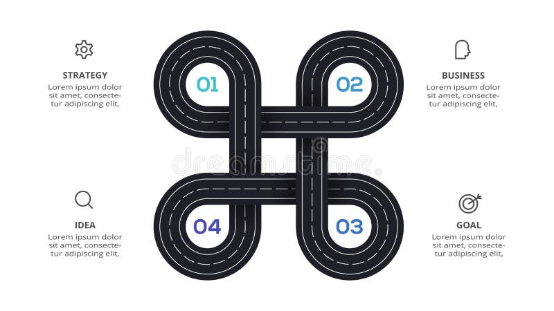 Road Concept for Infographic with 4 Steps, Options, Parts or Processes ...