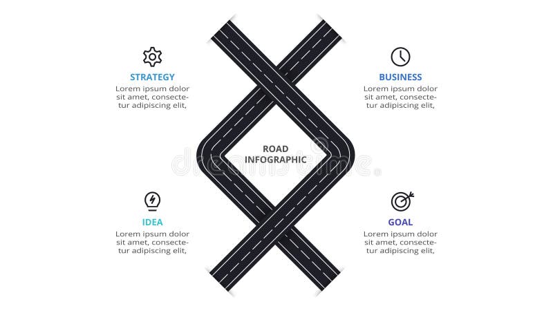 Road Concept for Infographic with 4 Steps, Options, Parts or Processes ...
