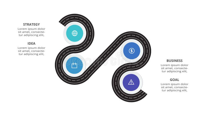 Road Concept for Infographic with 4 Steps, Options, Parts or Processes ...