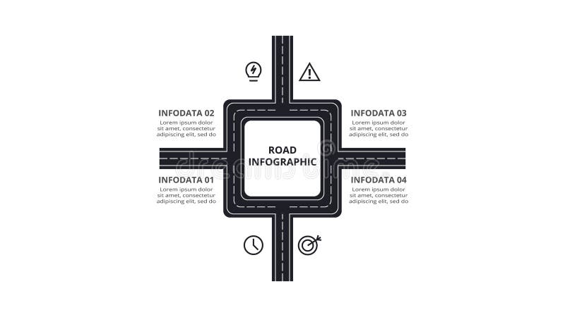 Road Concept for Infographic with 4 Steps, Options, Parts or Processes ...