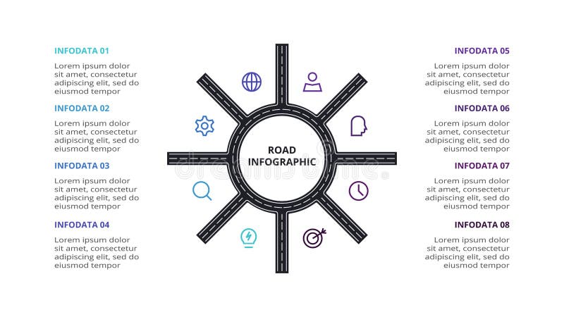 Road Concept for Infographic with 8 Steps, Options, Parts or Processes ...