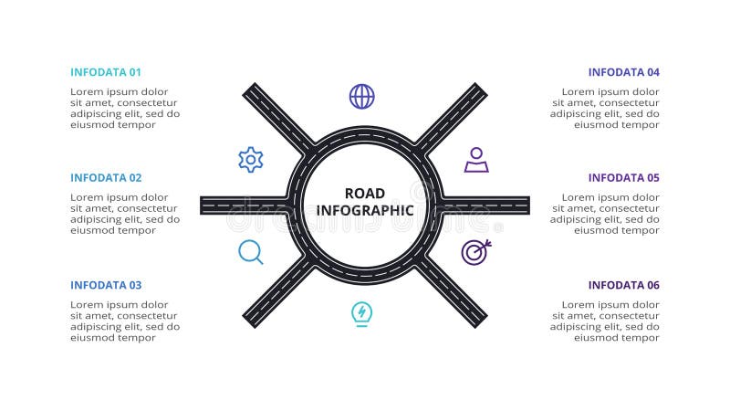 Road Concept for Infographic with 6 Steps, Options, Parts or Processes ...