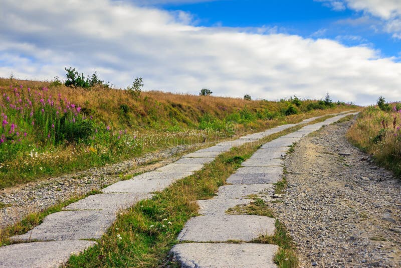 Road of Concrete Slabs Uphill To the Sunset Sky Stock Photo - Image of ...
