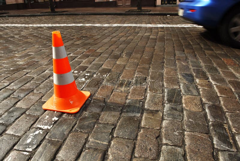 Road Cone on road. stock image. Image of block, granite - 14019303