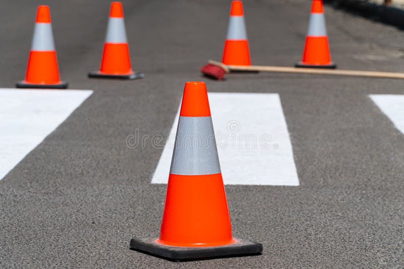 A Road Cones on the Road. Road Surface Repair Stock Photo - Image of ...