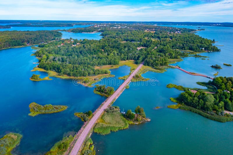 Road Connecting Remote Islands at Aland Archipelago in Finland Stock ...