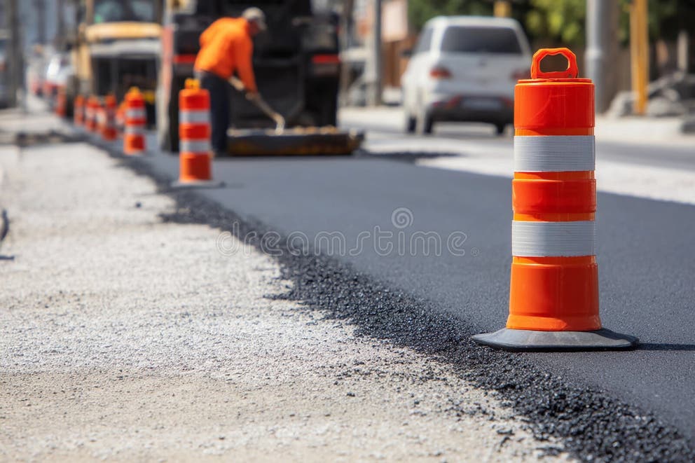 Road Construction Activity Limits Access with Bright Cones and Workers ...