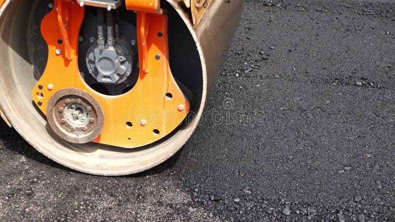 Road Construction, Asphalt Concrete Roller Presses Hot Asphalt. a ...
